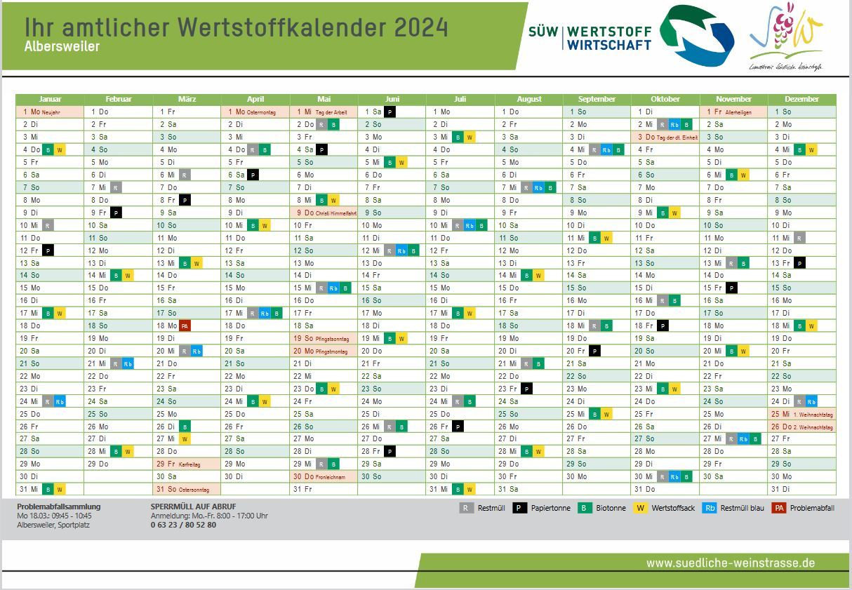 Wertstoffkalender | Landkreis Südliche Weinstraße